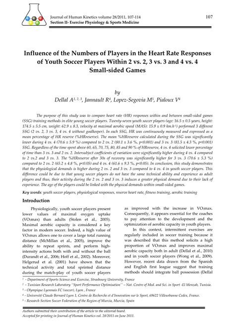 Pdf Influence Of The Numbers Of Players In The Heart Rate Responses