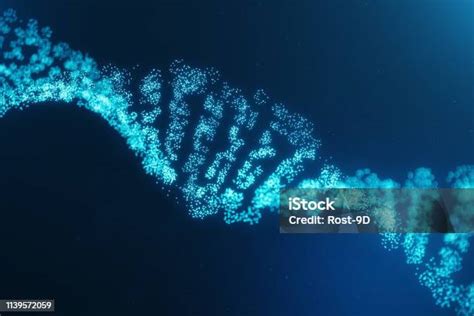 디지털 Dna 분자 구조 개념 디지털 코드 인간 게놈 유전자가 변형 된 Dna 분자 입자 점 3d 그림으로 구성 된 Dna 나선