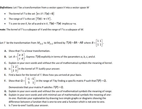 Solved Definitions Let T Be A Transformation From A Vector Chegg Com