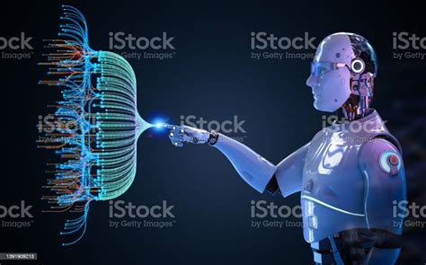 빅 데이터 과학자를 위한 로봇 및 디지털 시각화를 통한 자동화 데이터 분석 3차원 형태에 대한 스톡 사진 및 기타 이미지 3차원 형태 가상현실 개발 Istock