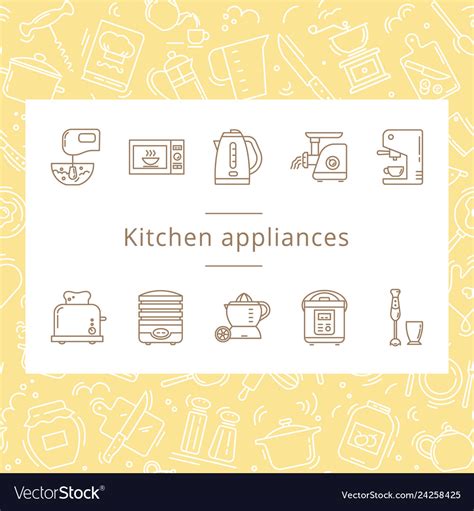 Set Kitchen Appliances Icons In Line Style Vector Image
