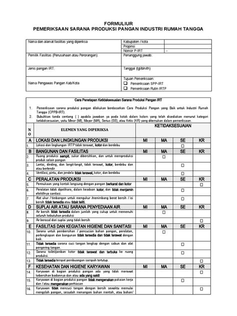 Form Pemeriksaan Pirt Pdf