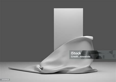 3d 일러스트레이션 텍스트가 있는 빈 프레젠테이션 배너입니다 패브릭 실크는 흰색 패널의 일부를 엽니 다 렌더링 발견에 대한 스톡