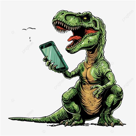 Humorous Drawing Of Dinosaur Dialogue On Smartphone In Pop Art Style