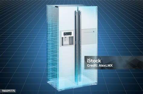 나란히 도어 시스템 청사진 현대 냉장고의 시각화 3d Cad 모델 3d 렌더링 냉장고에 대한 스톡 사진 및 기타 이미지