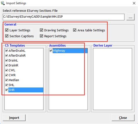 Cross Section Software Help Import Cross Section Setting