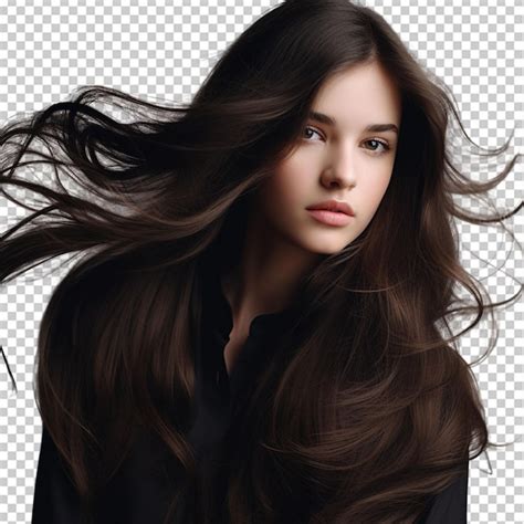 Premium Psd Girl Silky Dark Brown Wavy Hairs Png
