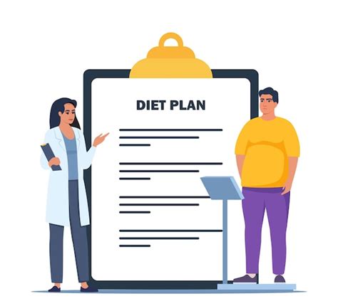 Premium Vector Fat Man Standing On Weigh Scales Doctor Explain About