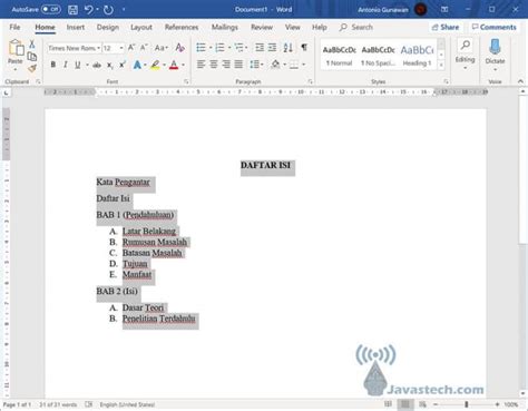 Cara Mudah Membuat Titik Daftar Isi Otomatis Di Microsoft Word 2007