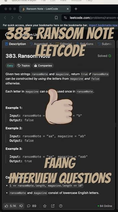 Leetcode 383 Ransom Note Leetcode Python Faang Codinginterview Programming Coding Youtube