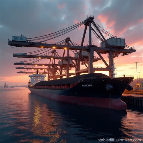 A Realistic Image Of A Bulk Cargo Terminal At A Port During Sunset The