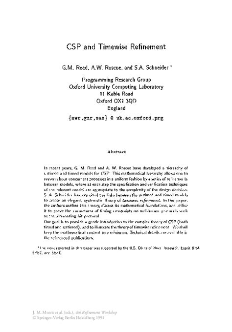 Pdf Csp And Timewise Refinement