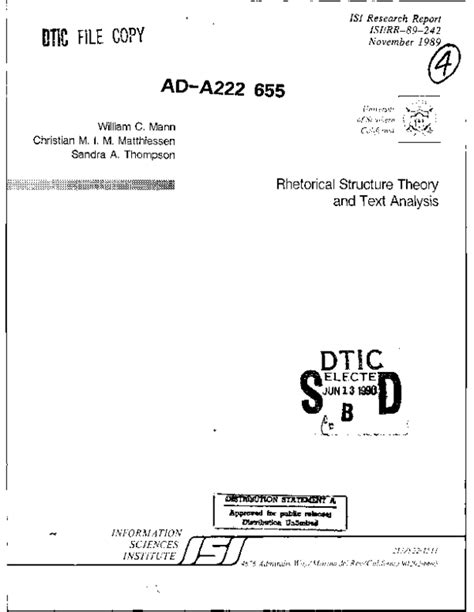 Pdf Rhetorical Structure Theory And Text Analysis