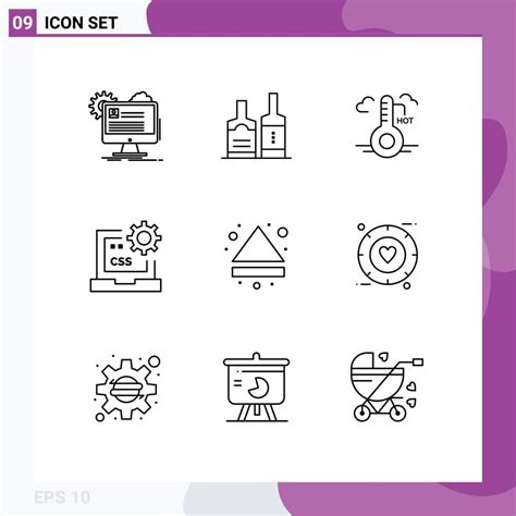 Outline Pack Of 9 Universal Symbols Of Development Css Bottles Coding Update Editable Vector