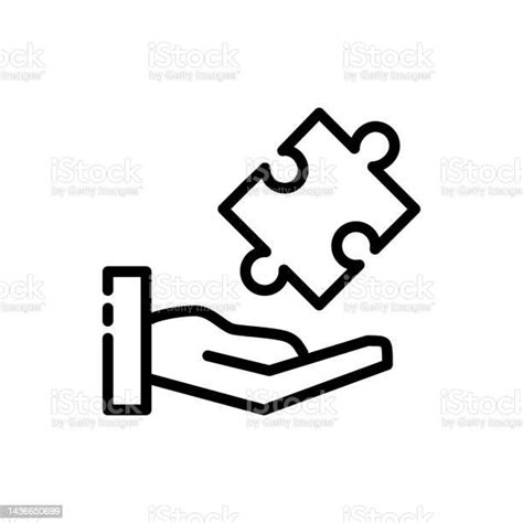 퍼즐 라인 아이콘입니다 쌍 상호 원조 도움 팀워크 지원 일치 함께 문제 해결 작업 수행 사회 창의적인 아이디어 흰색 배경에 벡터