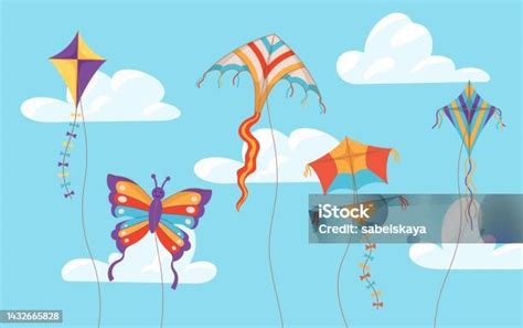 구름 플랫 스타일 사이에서 하늘에서 다른 모양을 날리는 연 벡터에 대한 스톡 벡터 아트 및 기타 이미지 벡터 연 나비 Istock