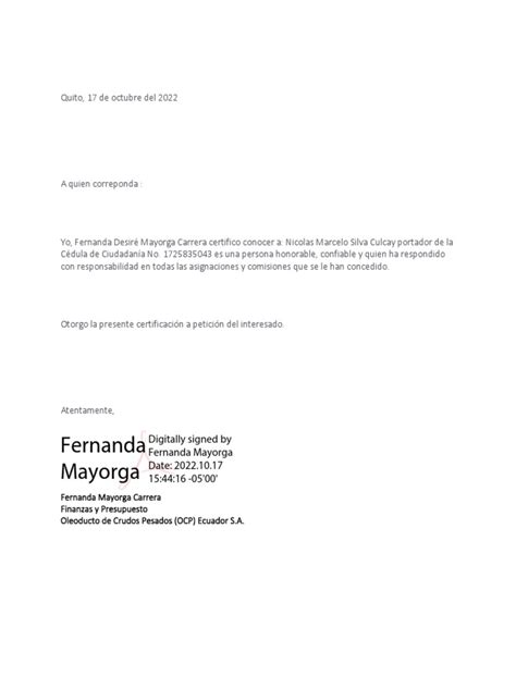 Certificado De Honorabilidad Pdf