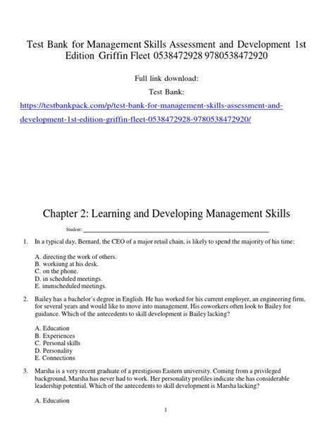 Management Skills Assessment And Development 1st Edition Griffin Fleet Test Bank Pdf