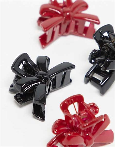 Asos Design Pack Of 4 Mini Hair Claws With Bow Detail In Multi Asos