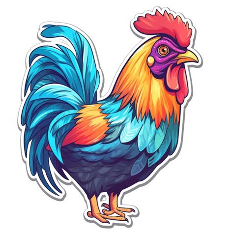 Premium Ai Image Colorful Rooster Sticker Illustration