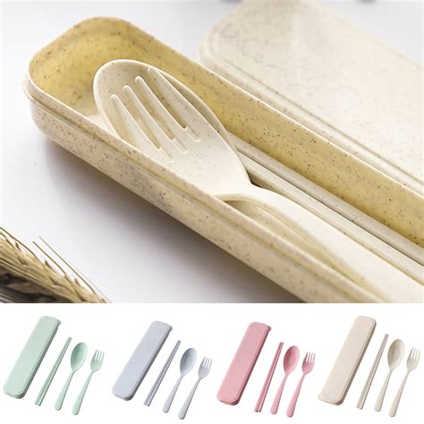 3pcs Set Utensils Sets With Case Reusable Travel Flatware Set Spoon