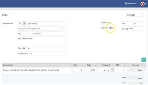 Tree Removal Estimate Template