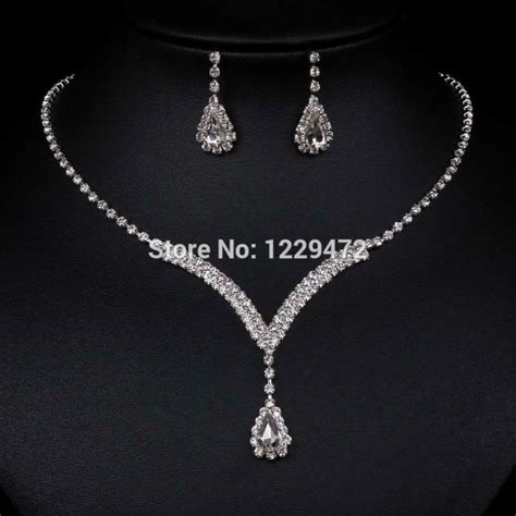 TREAZY Teardrop Crystal Bridal Jewelry Sets Silver Color Rhinestone Necklace Earrings V Shaped