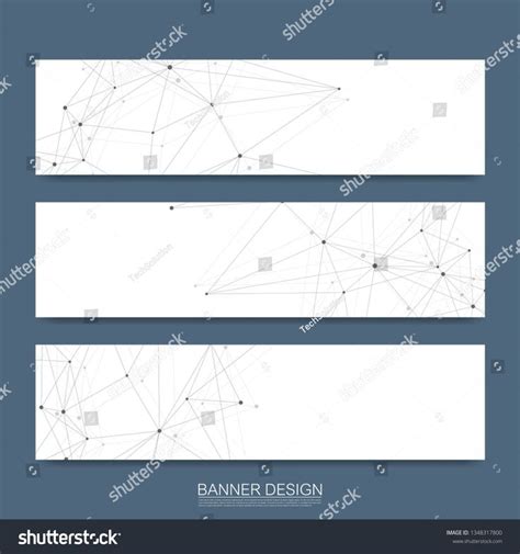 Abstract Molecules Banners Set With Lines Dots Circles Polygons Vector Design Network