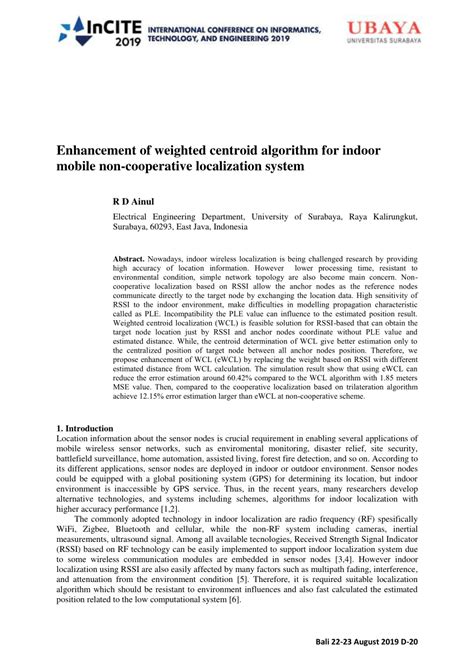 PDF Enhancement Of Weighted Centroid Algorithm For Indoor Mobile Non