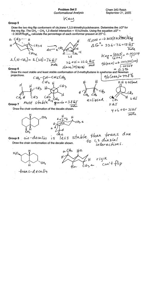 Conformational Analysis Solved Problem Set 2 Chem 343 Docsity