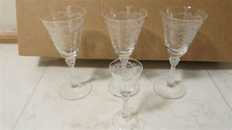3 Vintage Fostoria Romance Etched Crystal 5 12 Wine Glass Plus 1