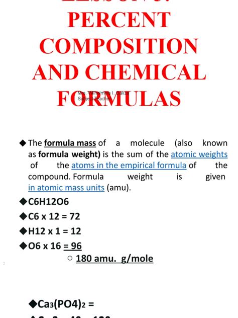 Lesson 5 6 Formula Mass Percent Composition Limiting Excess Reagents Pdf Chemical Compounds
