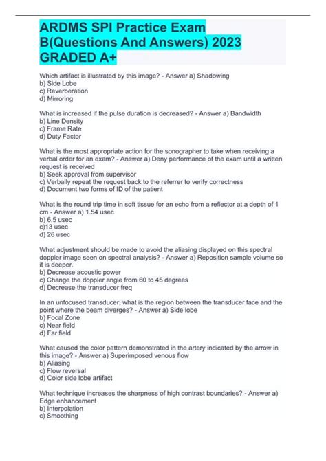 ARDMS SPI Practice Exam B Questions And Answers GRADED A ARDMS SPI Stuvia US