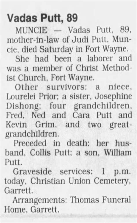 Obituary For Vadas Putt Aged 89 ™