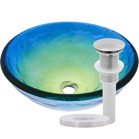 Blue Ombre Round Tempered Glass Vessel Bathroom Sink Tis 191 Novatto