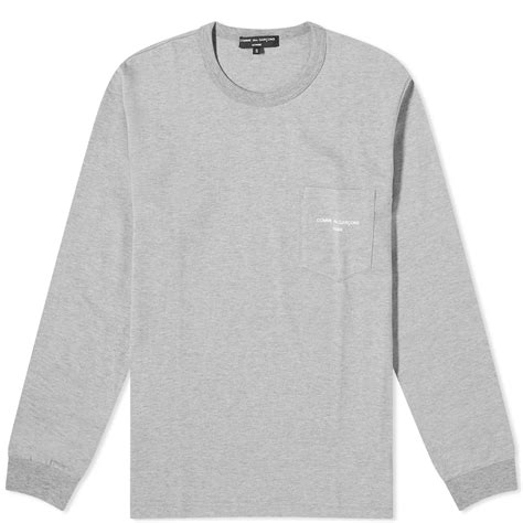 Comme Des Garçons Homme Long Sleeve Pocket Logo T Shirt Top Grey End