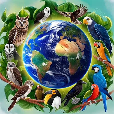 Birds With World Globe National Bird Day Celebration Abstract Banner
