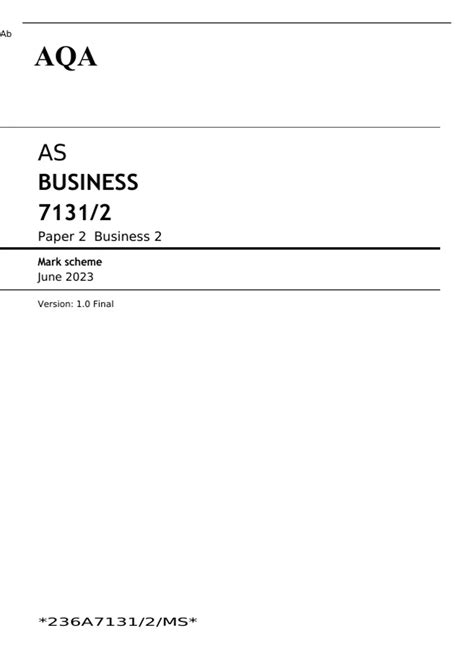 Aqa As Business Paper 2 Business 2 Question Paper And Mark Scheme 2023
