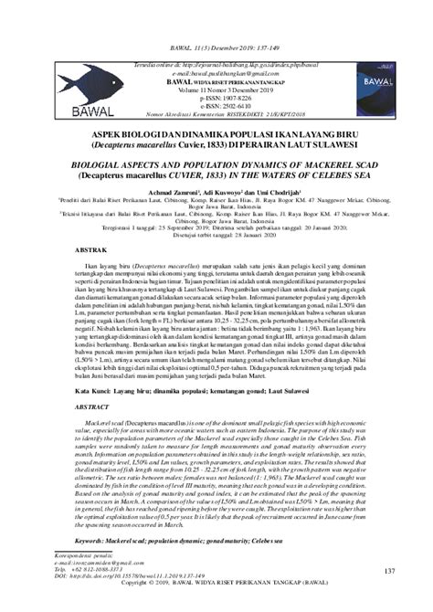 Pdf Aspek Biologi Dan Dinamika Populasi Ikan Layang Biru Decapterus