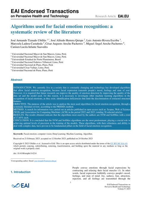 Pdf Algorithms Used For Facial Emotion Recognition A Systematic