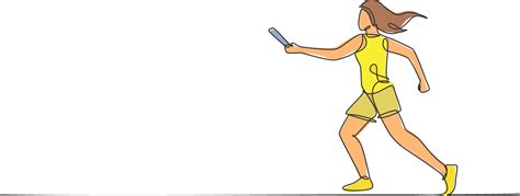 One Continuous Line Drawing Of Young Sporty Runner Woman Try To Pass