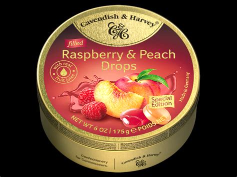 Candh Raspberry And Peach Drops 175gm Tin Lolliesnz