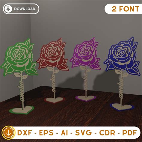 Personalized Laser Cut Rose Personalized Flower With Name Editable Cut