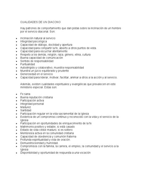Cualidades De Un Diacono Pdf