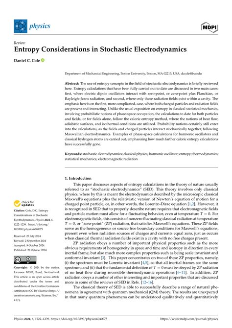 Pdf Entropy Considerations In Stochastic Electrodynamics