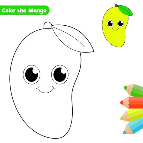 Página De Colorear Mango Para Niños Vector Con Boceto Colorido Vector