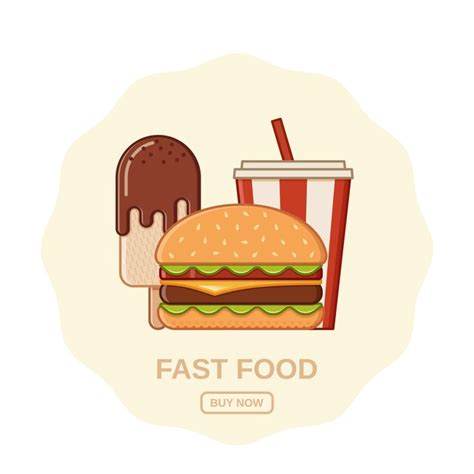 플랫 라인 아트 디자인의 패스트 푸드 프리미엄 벡터