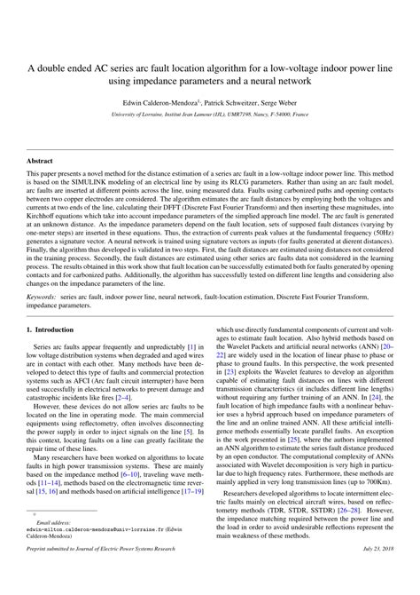 Pdf A Double Ended Ac Series Arc Fault Location Algorithm For A Low Voltage Indoor Power Line