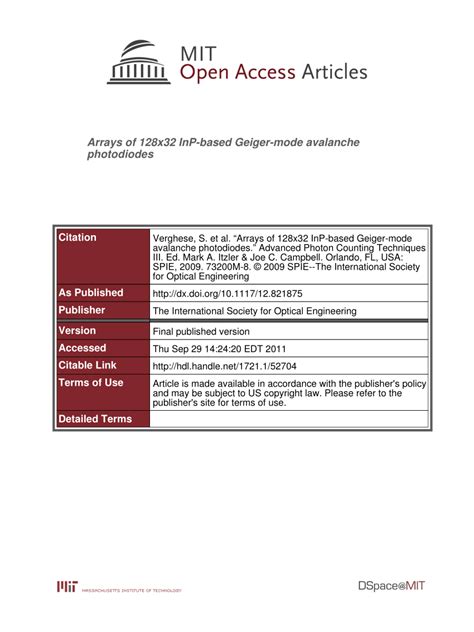 Pdf Arrays Of 128x32 Inp Based Geiger Mode Avalanche Photodiodes