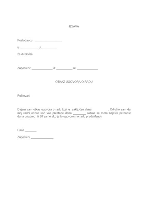 Izjava O Otkazu Pdf